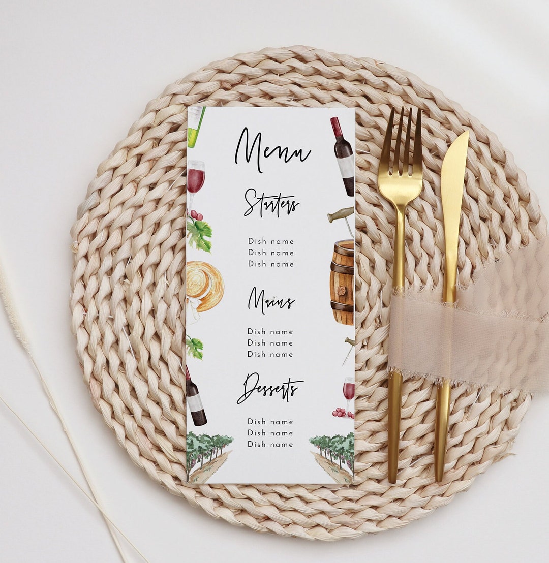 Winery Bachelorette Menu Template -italian Theme Menu, Wine Tasting ...