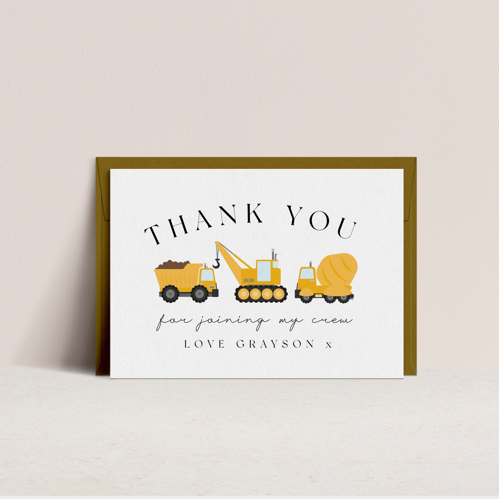 Construction Thank You Card - Construction Birthday Party, Construction ...