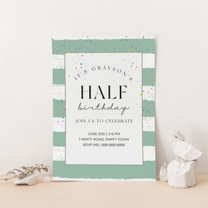 Half Birthday Invitation Boys -green Half Birthday Invitation, 6 Months ...