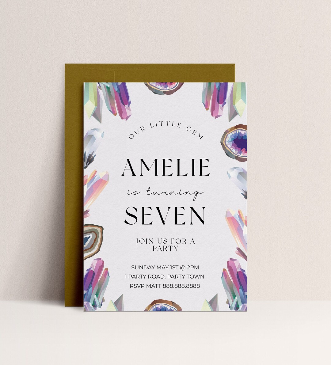 Girl Geology Invitation - Crystal Birthday Party Invitation, Gemstone ...