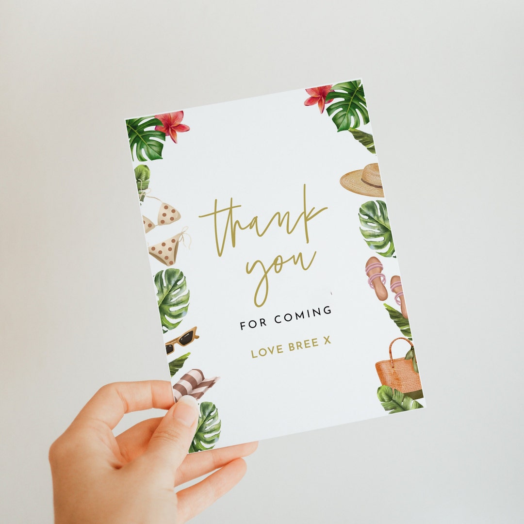 Tropical Thank You Card - Tropical Bridal Shower, Tropical Bachelorette ...