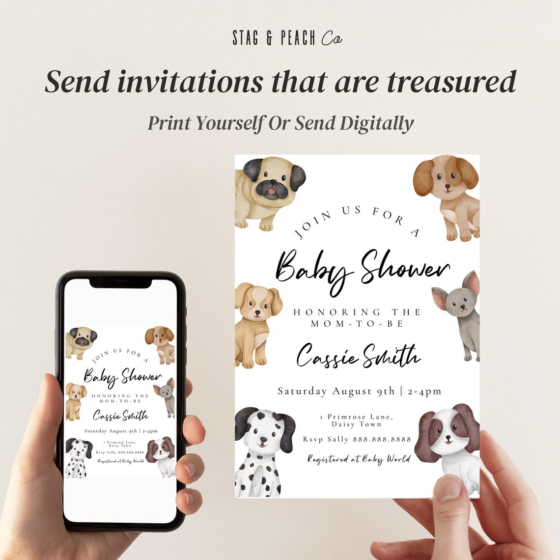Puppy Baby Shower Invitation - Dog Theme Baby Shower Invitation, Gender ...