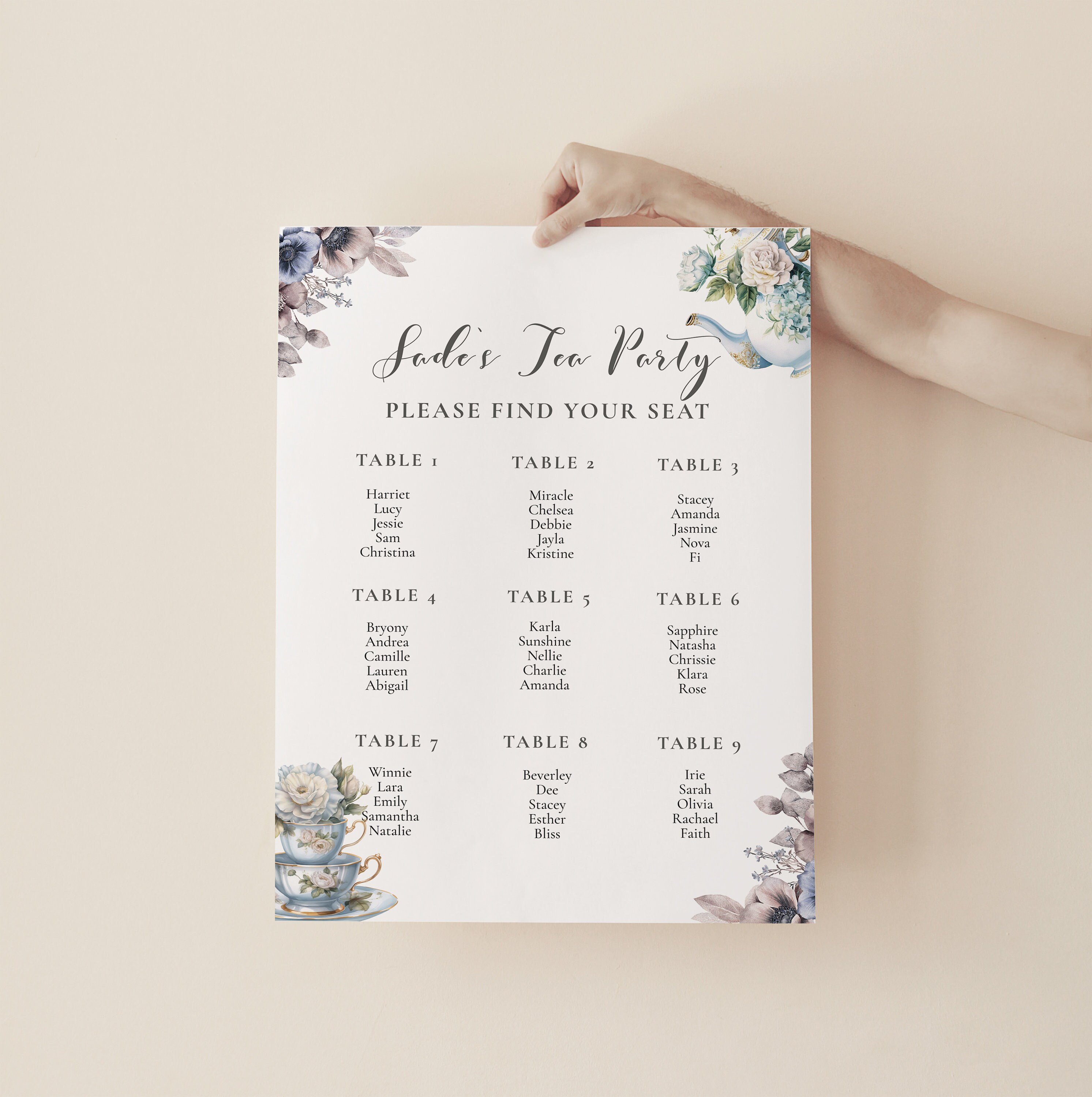 Tea Party Bridal Shower Seating Chart-tea Party Bridal Shower ...