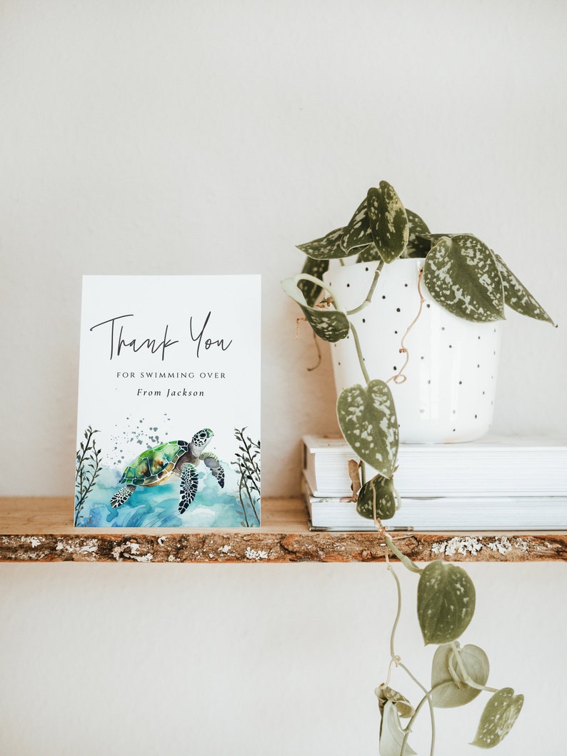 Turtle Thank You Card - Turtle Birthday, Turtle Themed Decor, Turtle ...