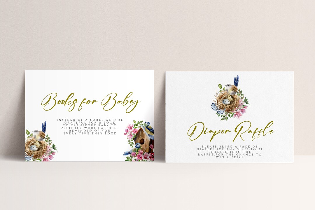 Bird Nest Baby Shower Book & Diaper Raffle Card - Bird Theme Baby ...