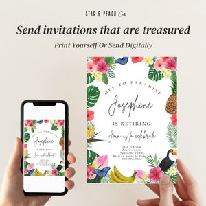 Tropical Retirement Party Invitation - Travel Theme Retirement, Beach ...