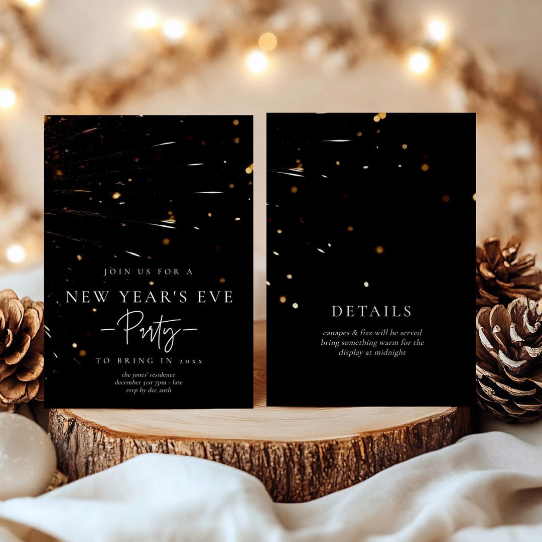 New Years Eve Invite - New Years Invitation Template, Modern New Years ...