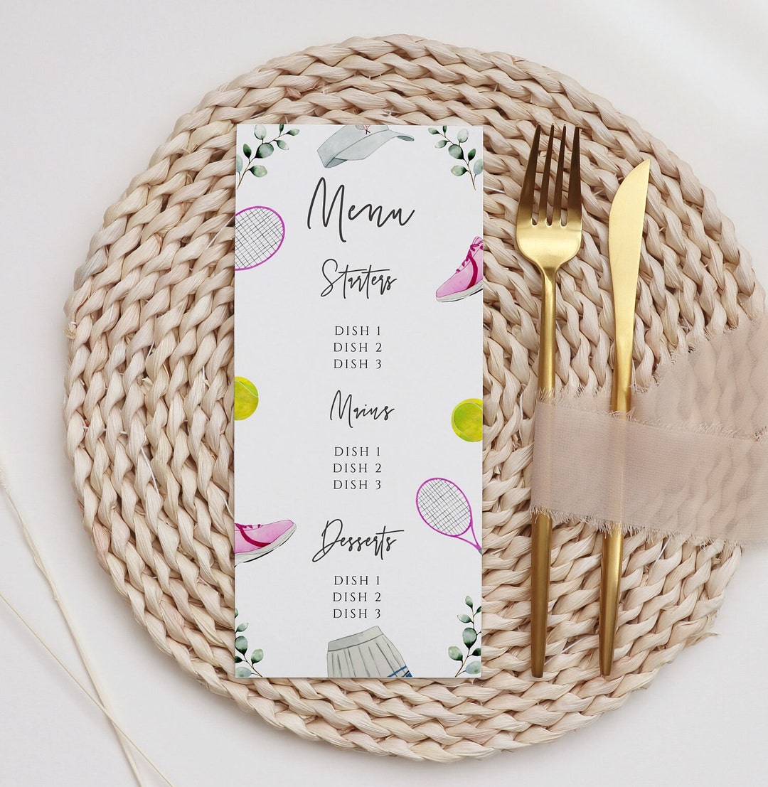 Tennis Menu Cards Template - Tennis Bridal Shower, Tennis Party Decor ...