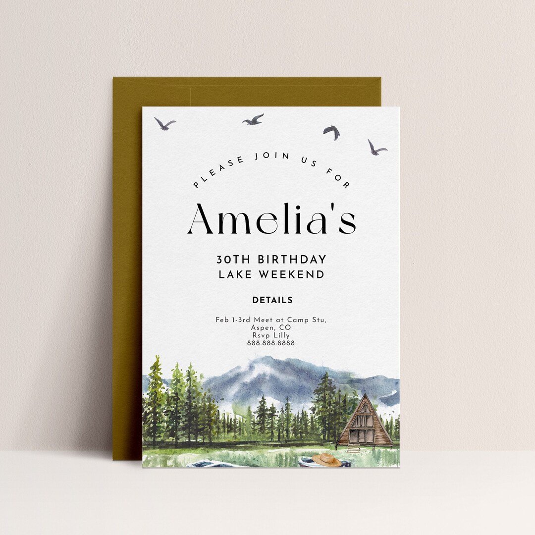 Lake Birthday Invite - Editable Lake Birthday Party Invitation, Lake ...