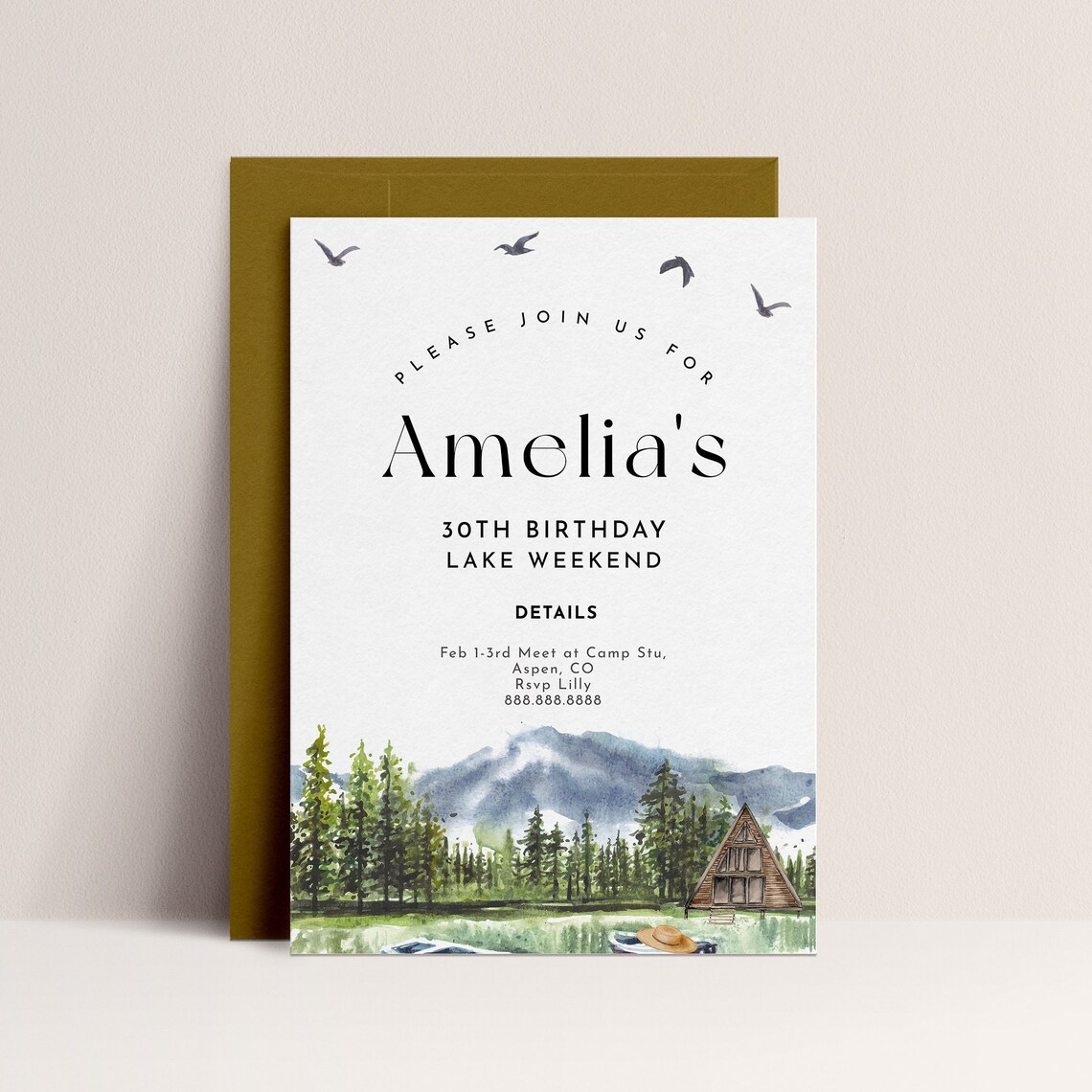 Lake Birthday Invite - Editable Lake Birthday Party Invitation, Lake ...