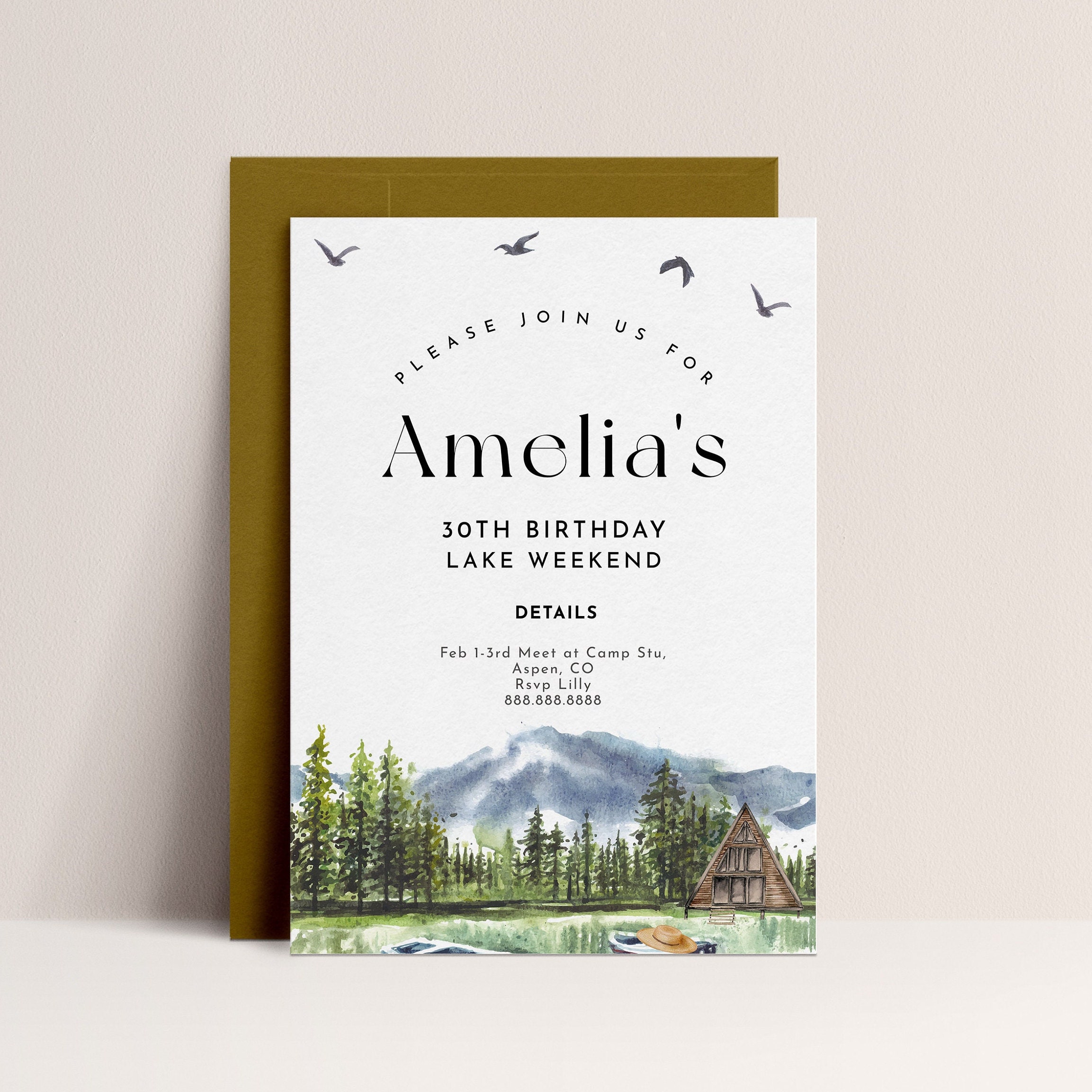 Lake Birthday Invite - Editable Lake Birthday Party Invitation, Lake ...