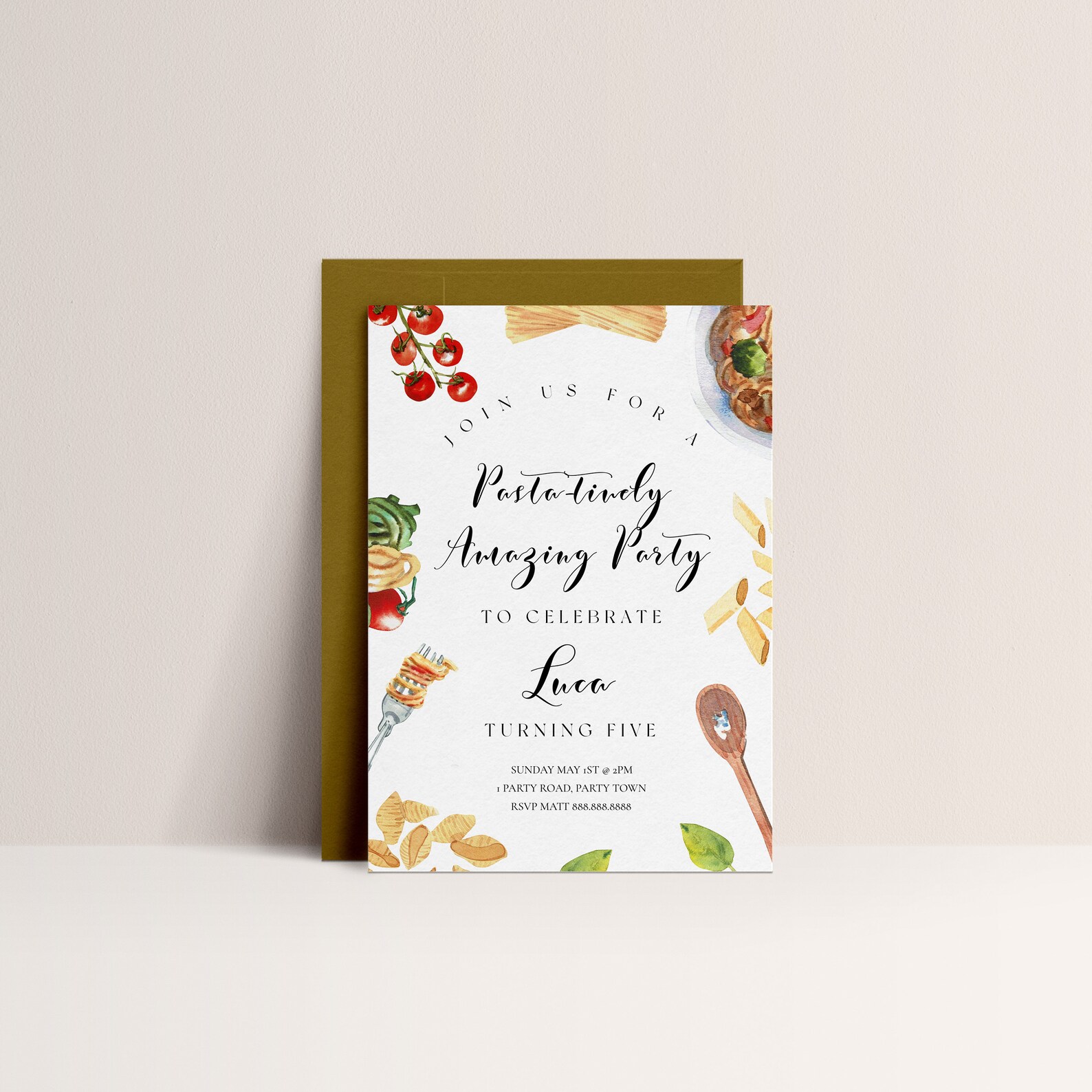 Pasta Theme Menu Template - Pasta Birthday Party, Spaghetti Birthday ...