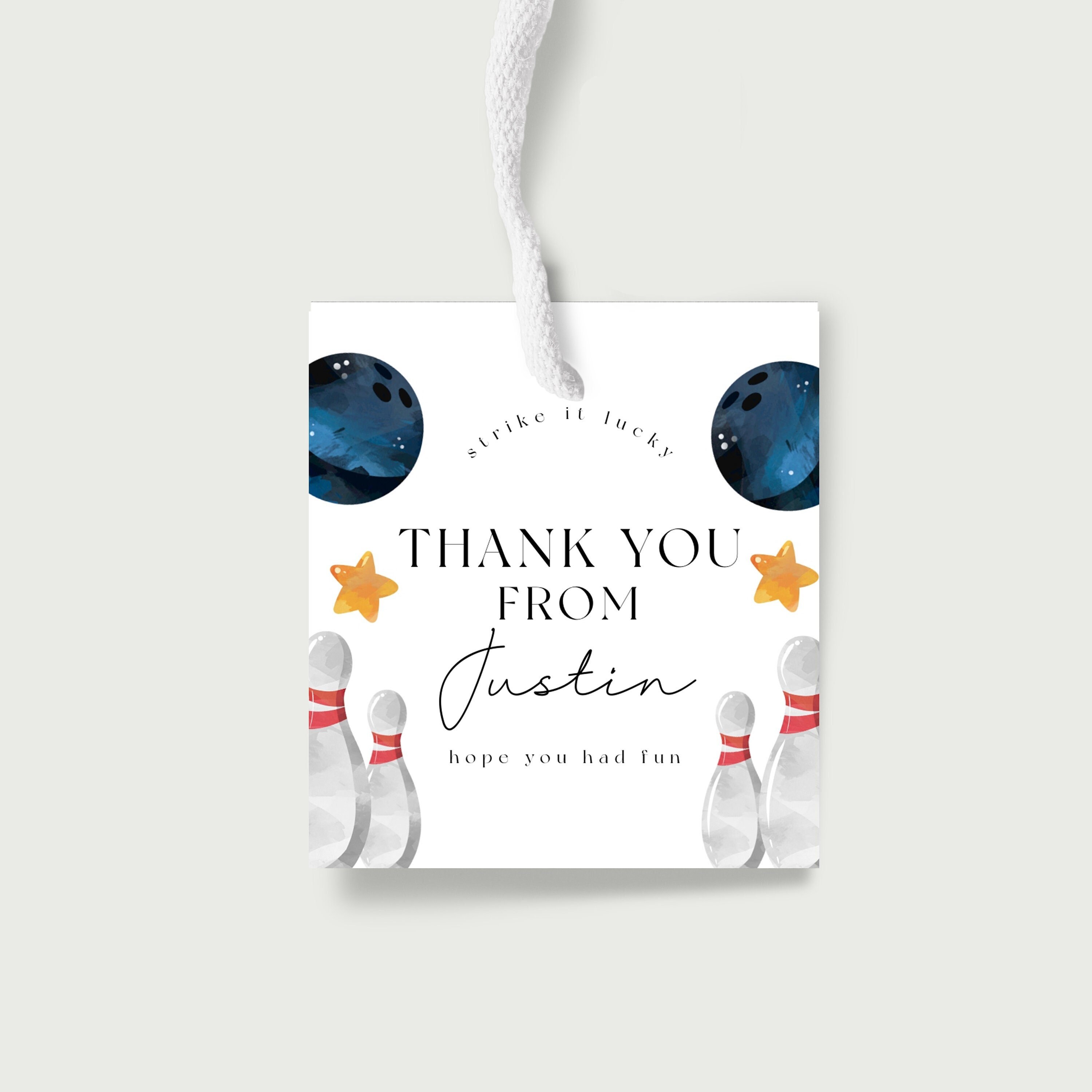 Bowling Birthday Thank You Tag - Bowling Party Favor Label, Boys ...