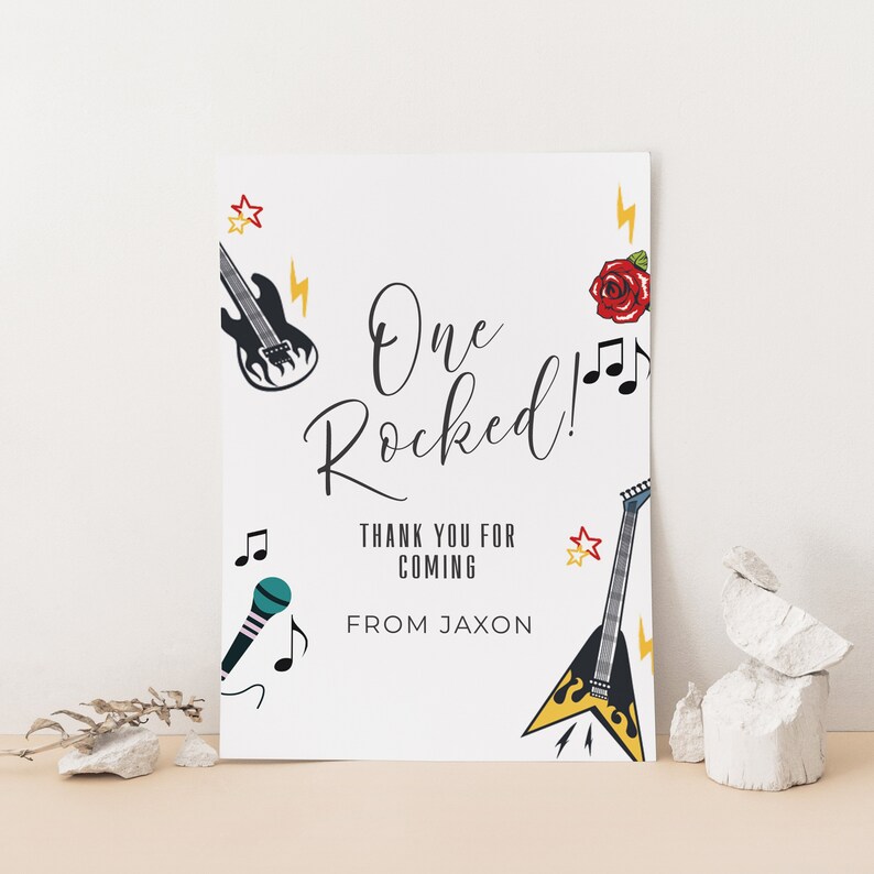 One Rocks Music Birthday Thank You Card rock Birthday Party - Etsy