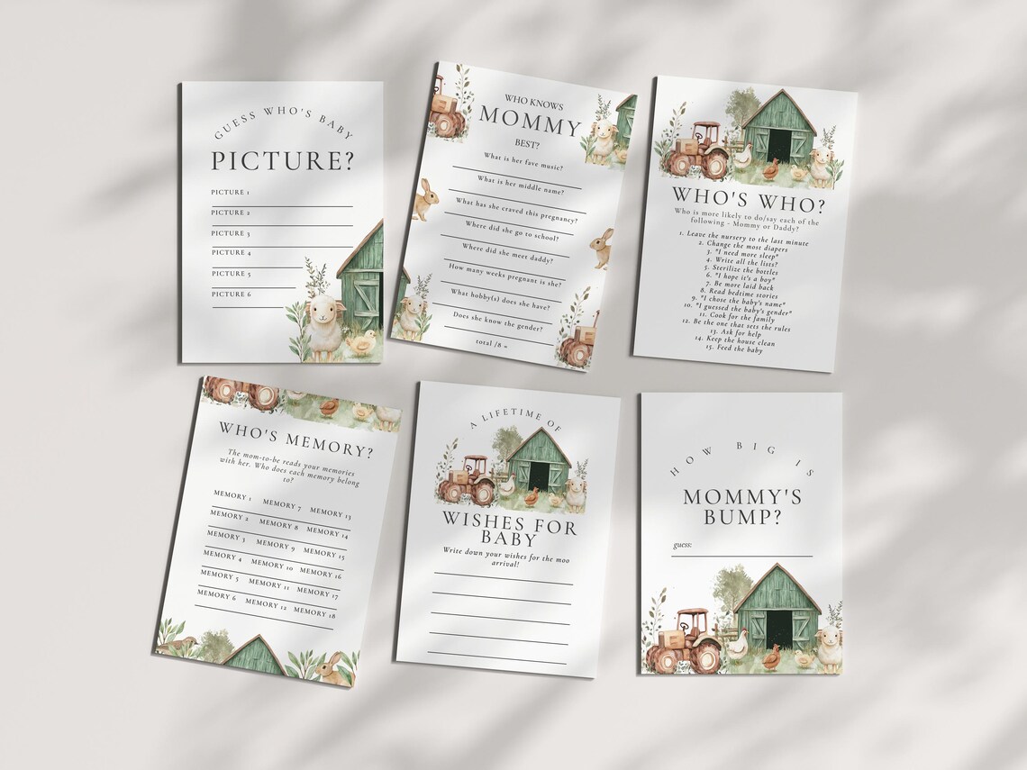Editable Farm Theme Baby Shower Bundle - Barnyard Animal Invitation ...