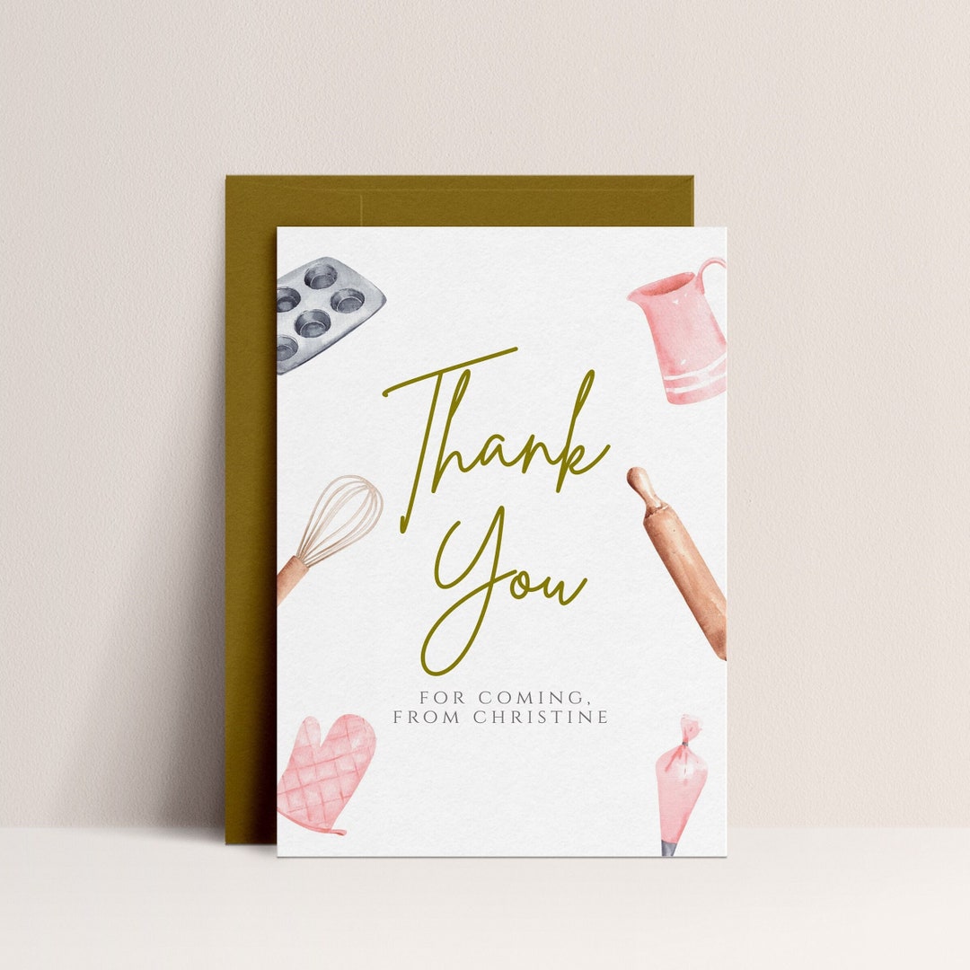 Cooking Birthday Party Thank You Card - Editable Baking Party Thank You ...