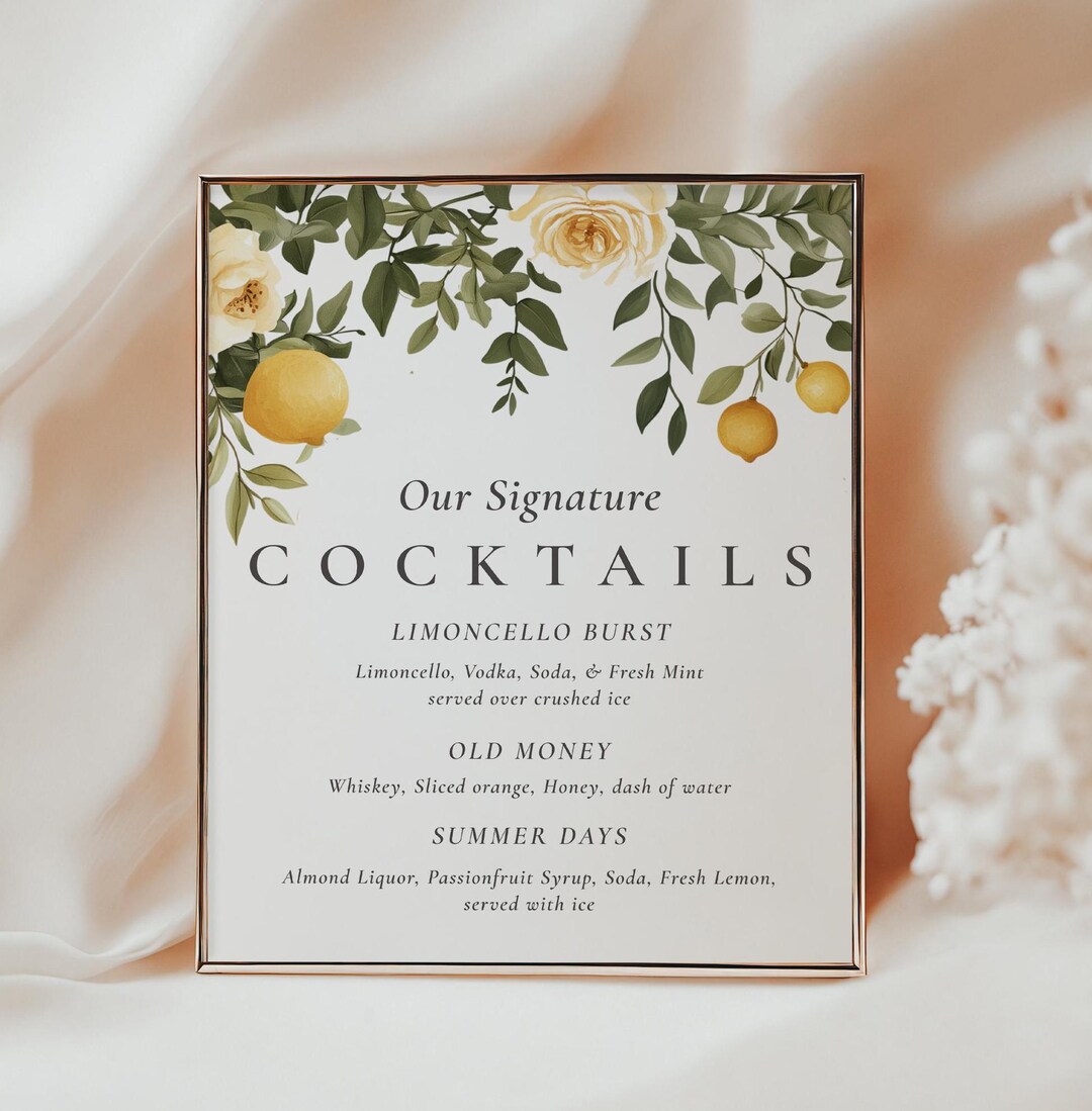 Editable Tuscany Wedding Bar Menu Sign Template - Custom Winery ...