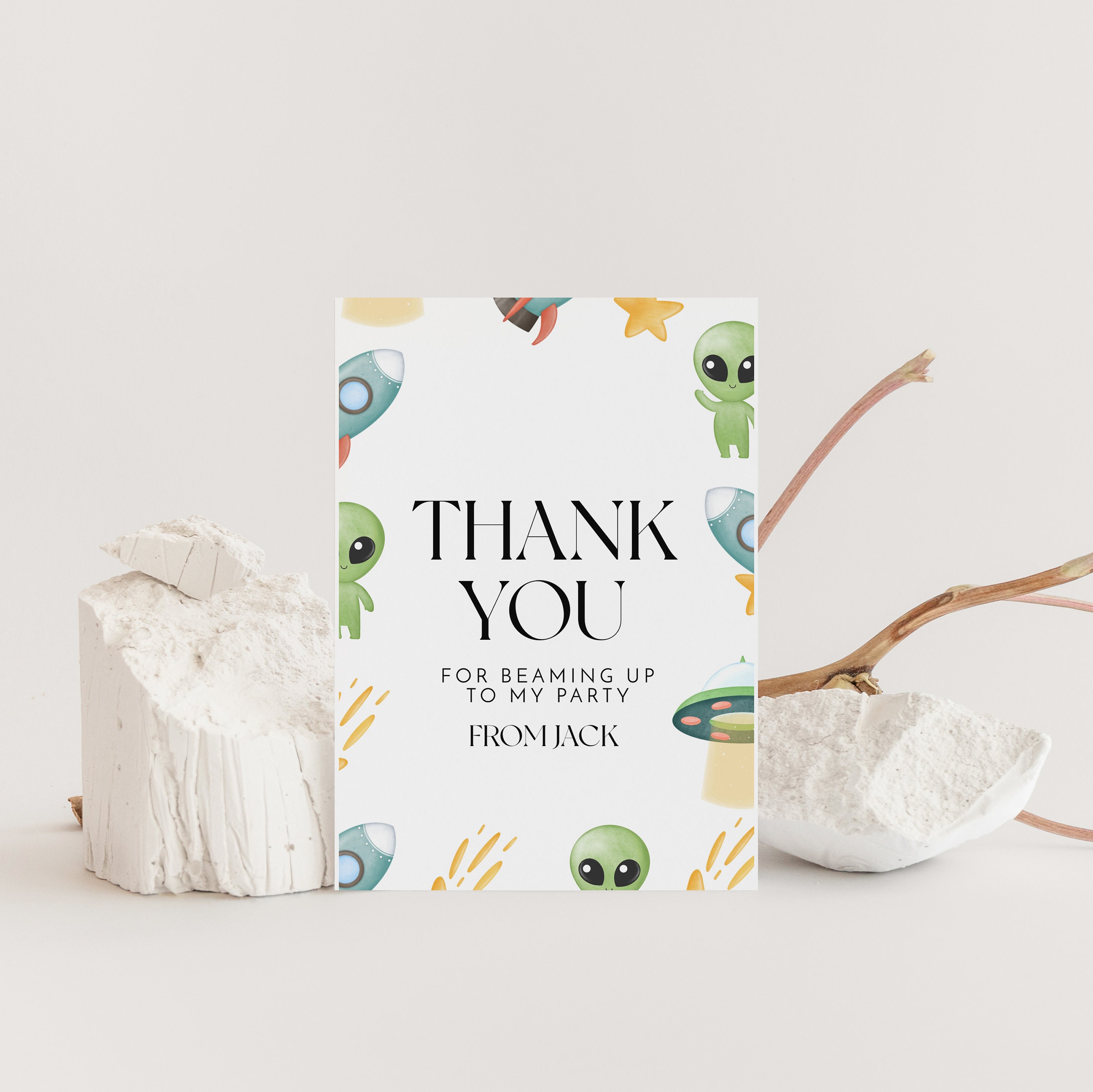 Alien Birthday Thank You Card-space Thank You Card, UFO Birthday Party ...