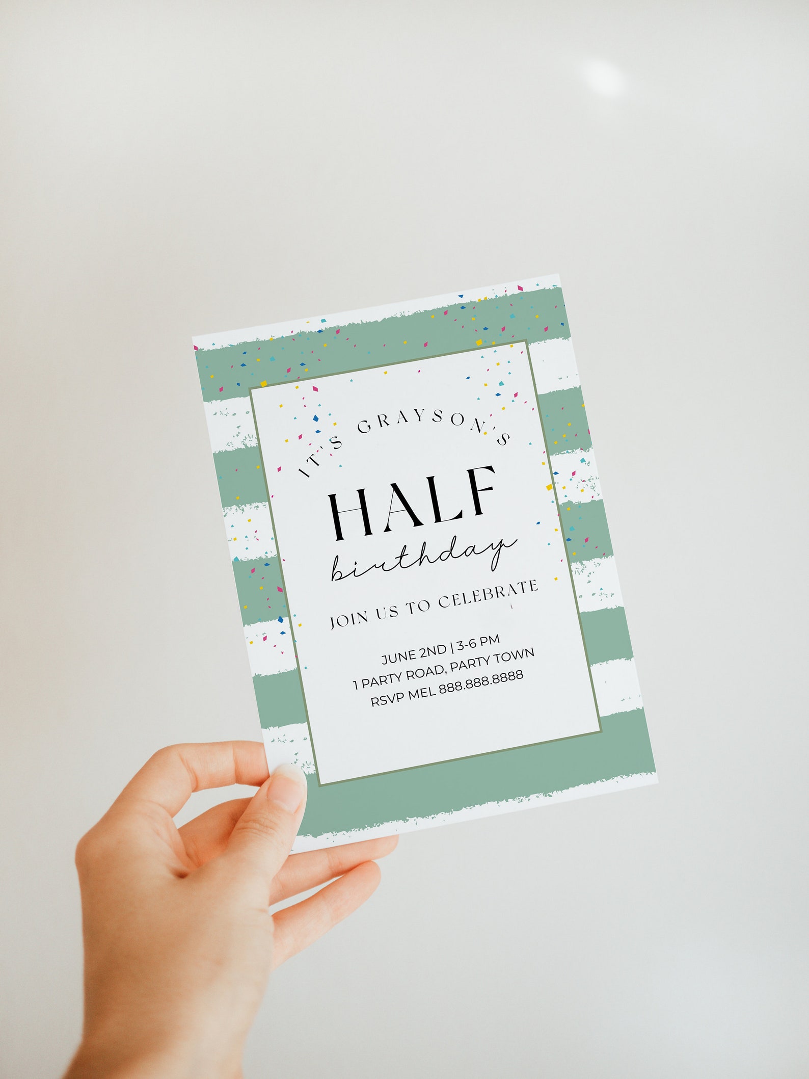 Half Birthday Invitation Boys -green Half Birthday Invitation, 6 Months ...