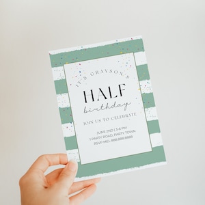 Half Birthday Invitation Boys -green Half Birthday Invitation, 6 Months ...