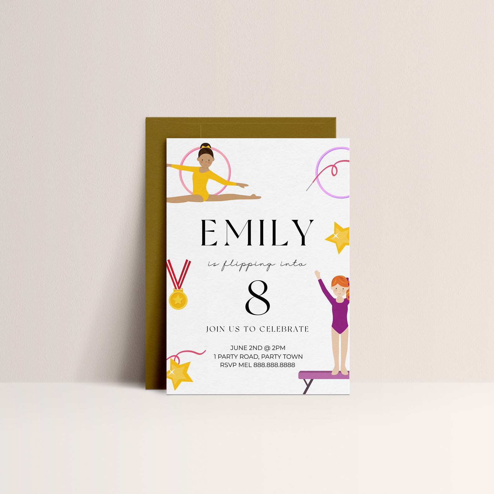 Editable Gymnastics Invitation - Gymnastics Party Invite, Girls ...