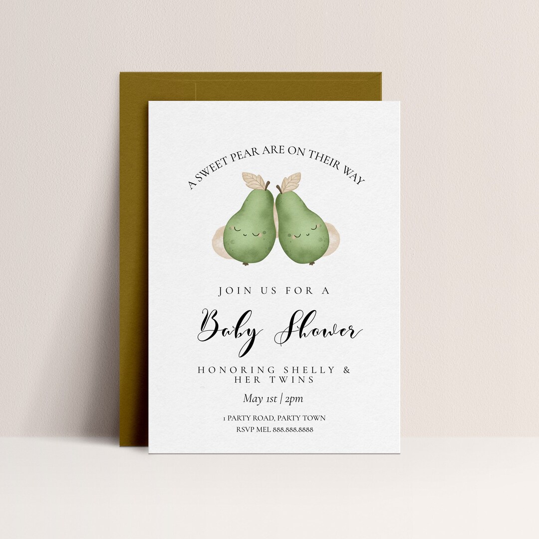 Twin Baby Shower Invitation Pear - Pear Baby Shower Invitation, Sweet ...