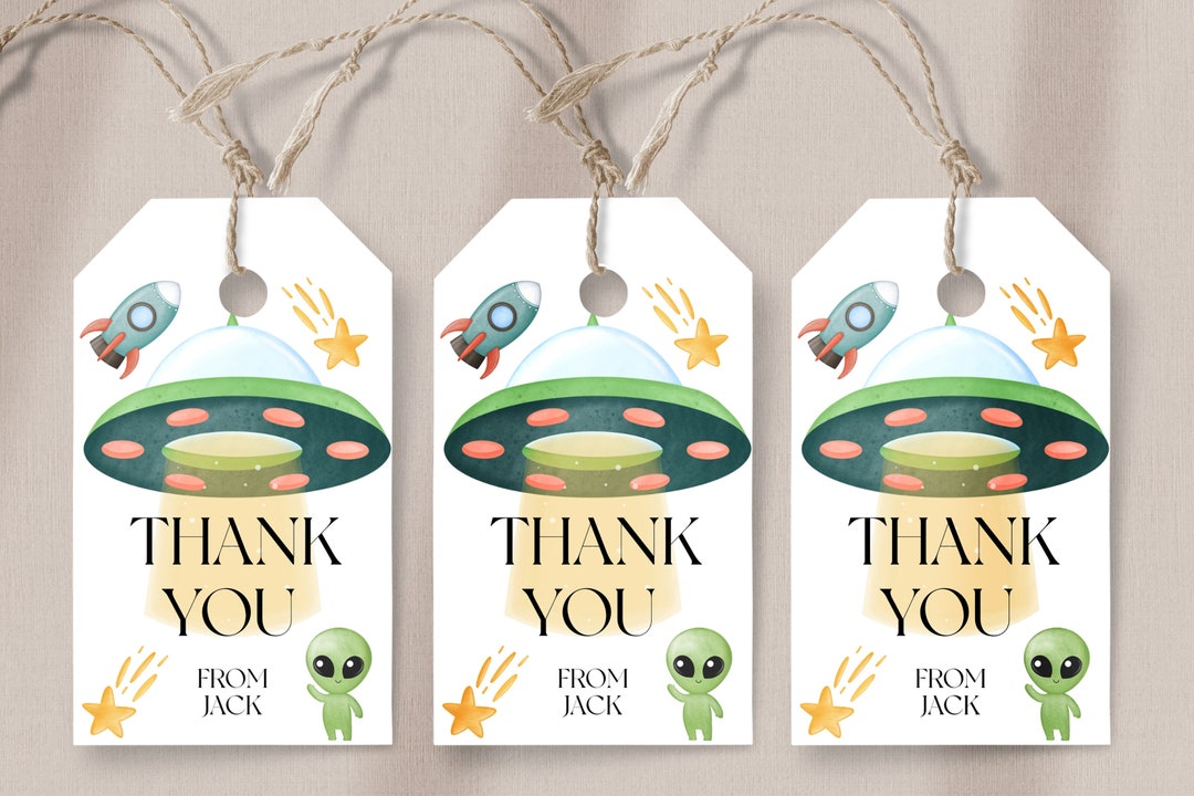 Alien Favor Tags - Alien Birthday Thank You, Space Favors, UFO Birthday ...