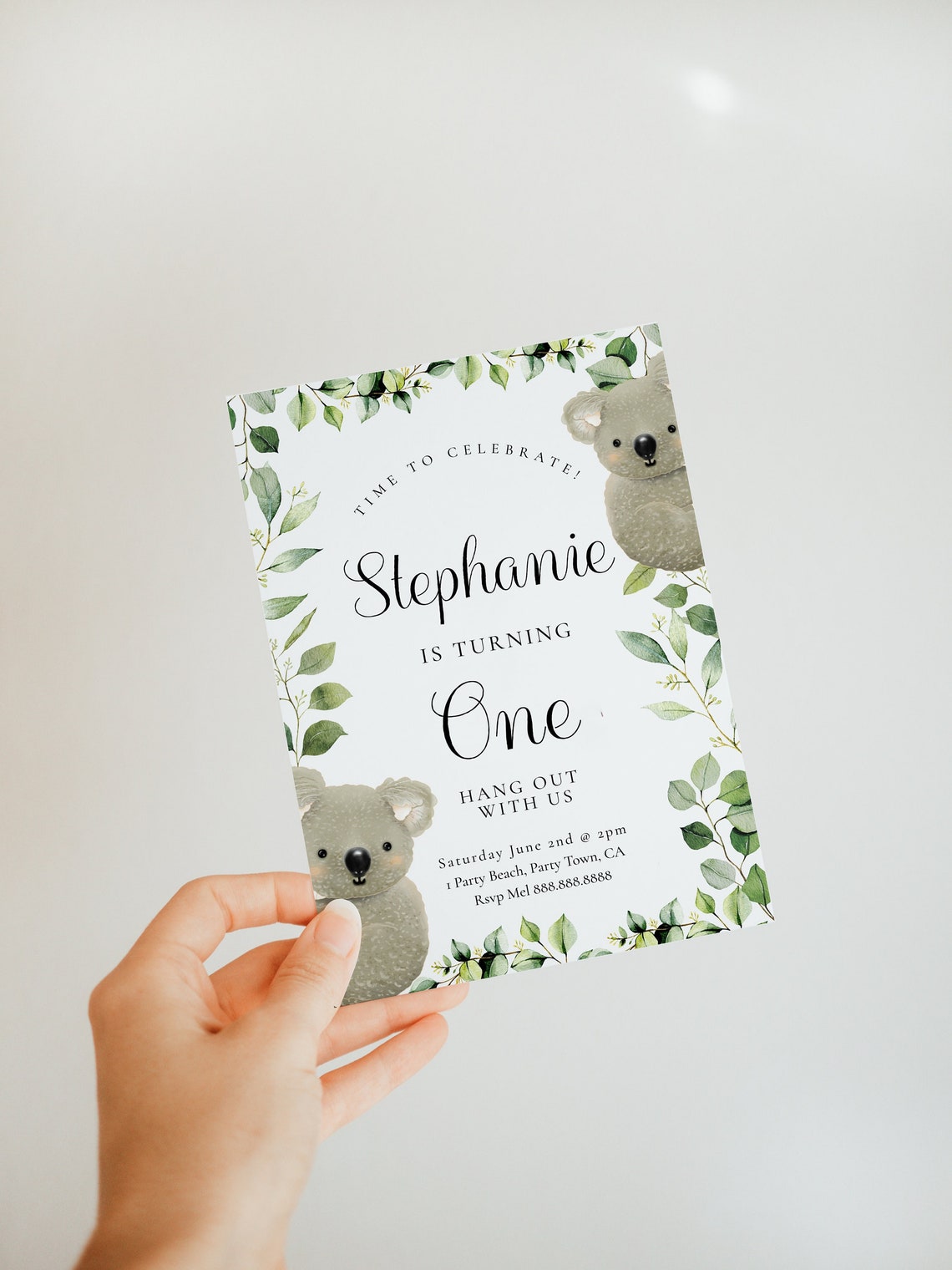 Koala Birthday Party Invitation - Koala Party Invitation, Aussie Animal ...