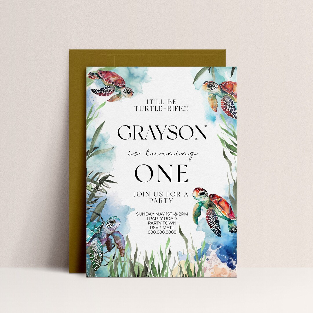 Turtle Party Invitation Turtle Birthday, Turtle Invitation, Kids ...