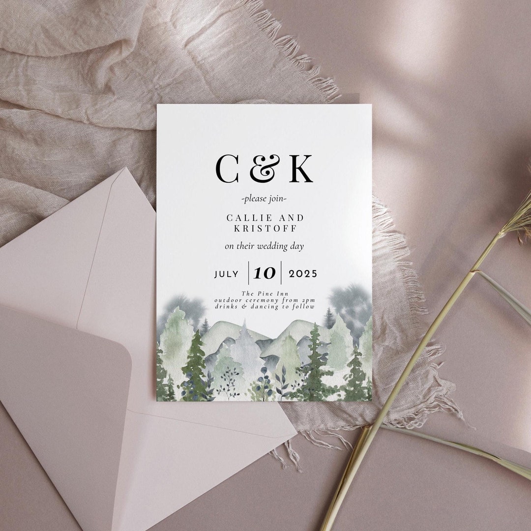 Mountain Wedding Invitation Forest Wedding Invite, Outdoor Wedding ...
