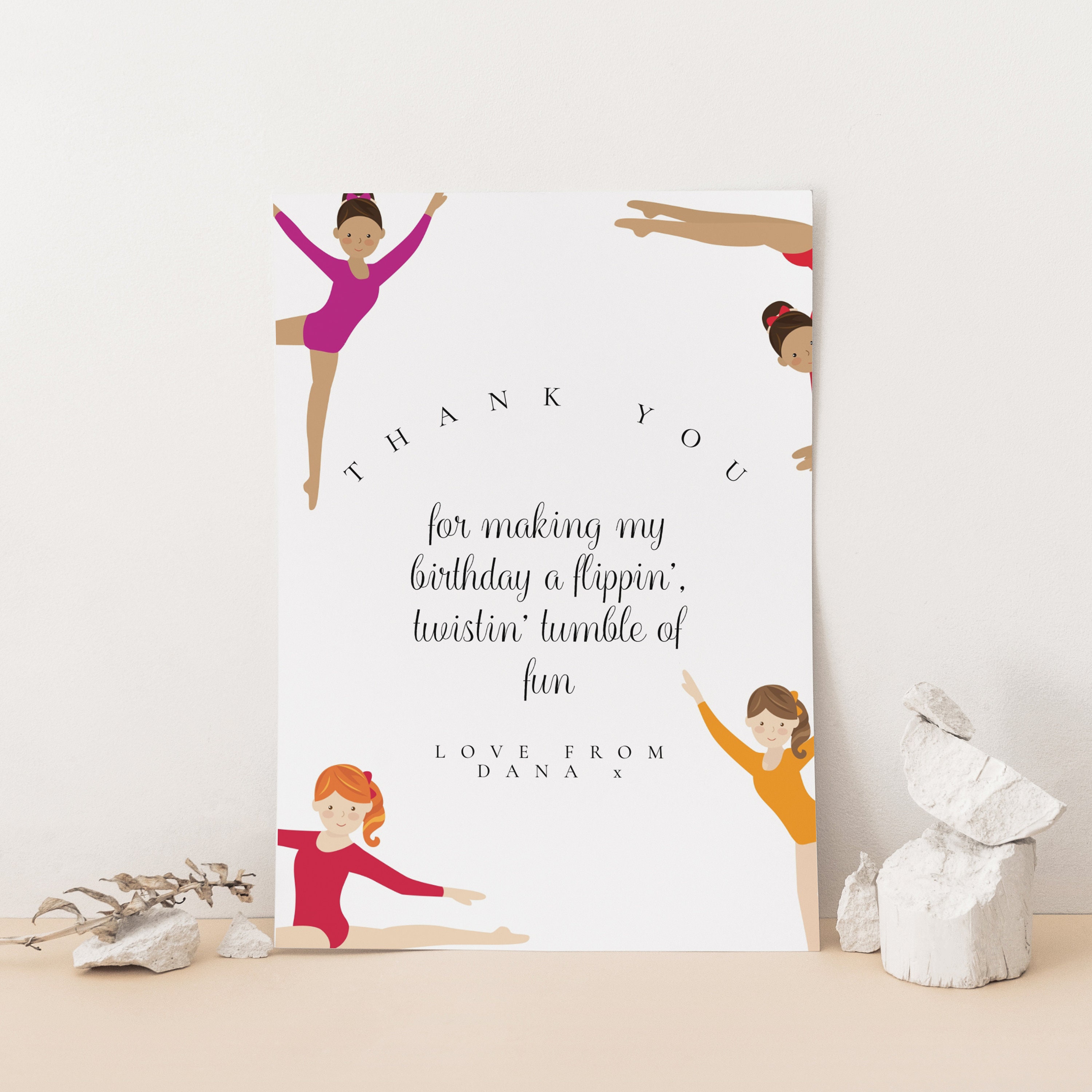 Gymnastics Birthday Thank You Card gymnastics Party Gymnast - Etsy
