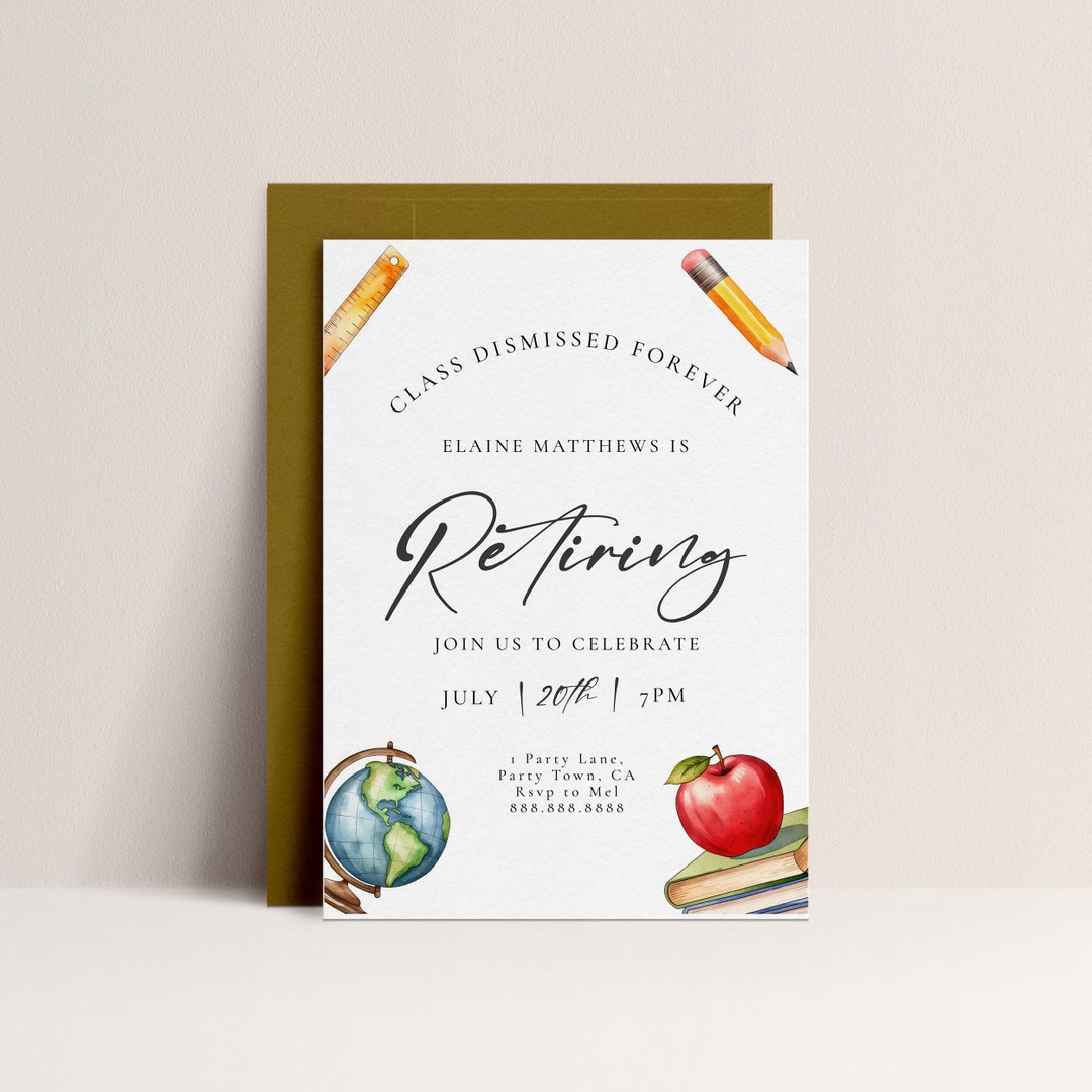 Teacher Retirement Party Invitation - Educator Invite, Retirement Party ...
