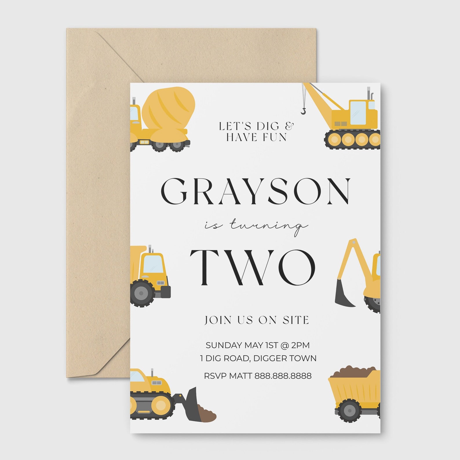 Editable Construction Birthday Invitation -construction Party Invite ...