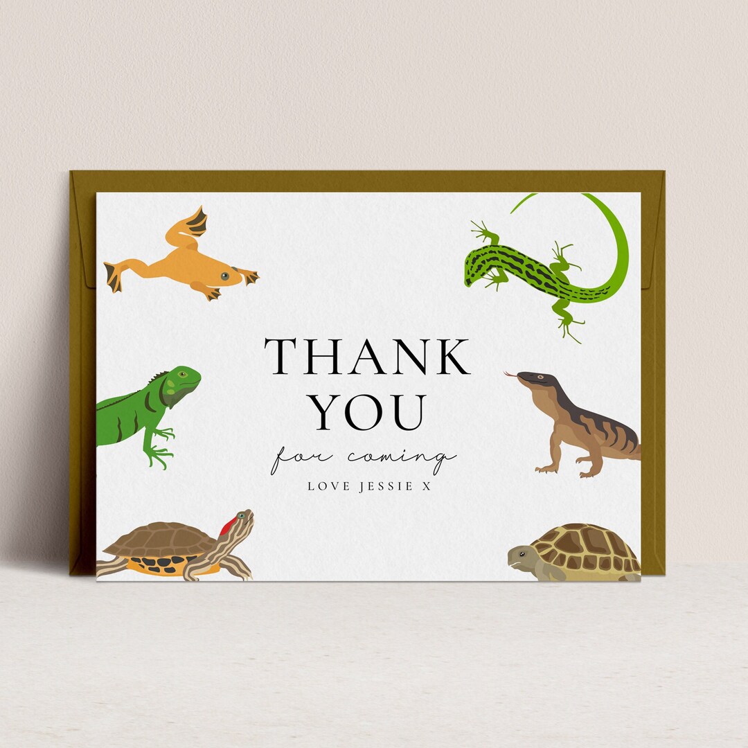 Reptile Party Supplies - Reptile Thank You Card, Reptile Birthday Party ...