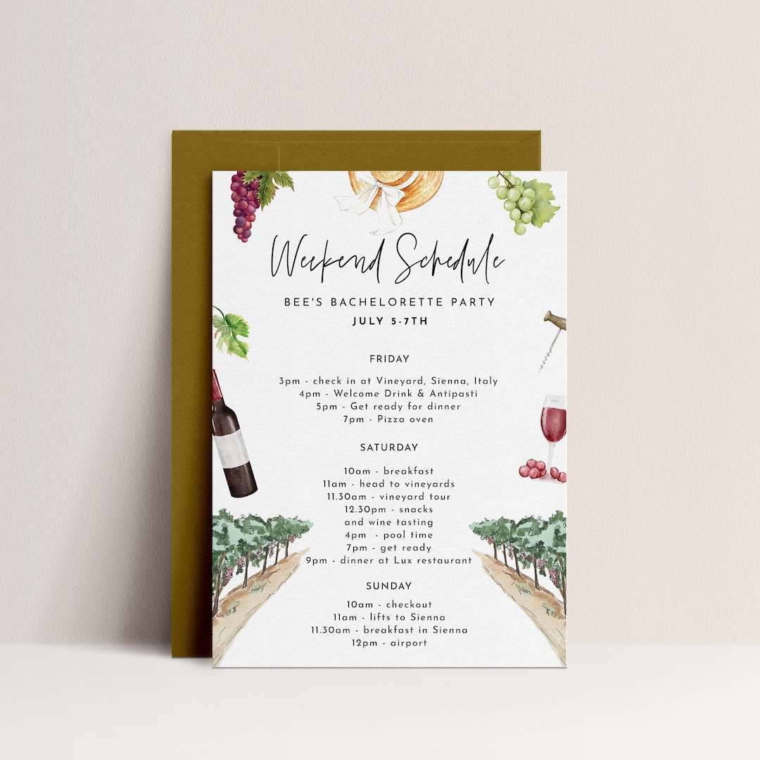 Wine Bachelorette Itinerary Template - Wine Tasting Itinerary, Wine ...