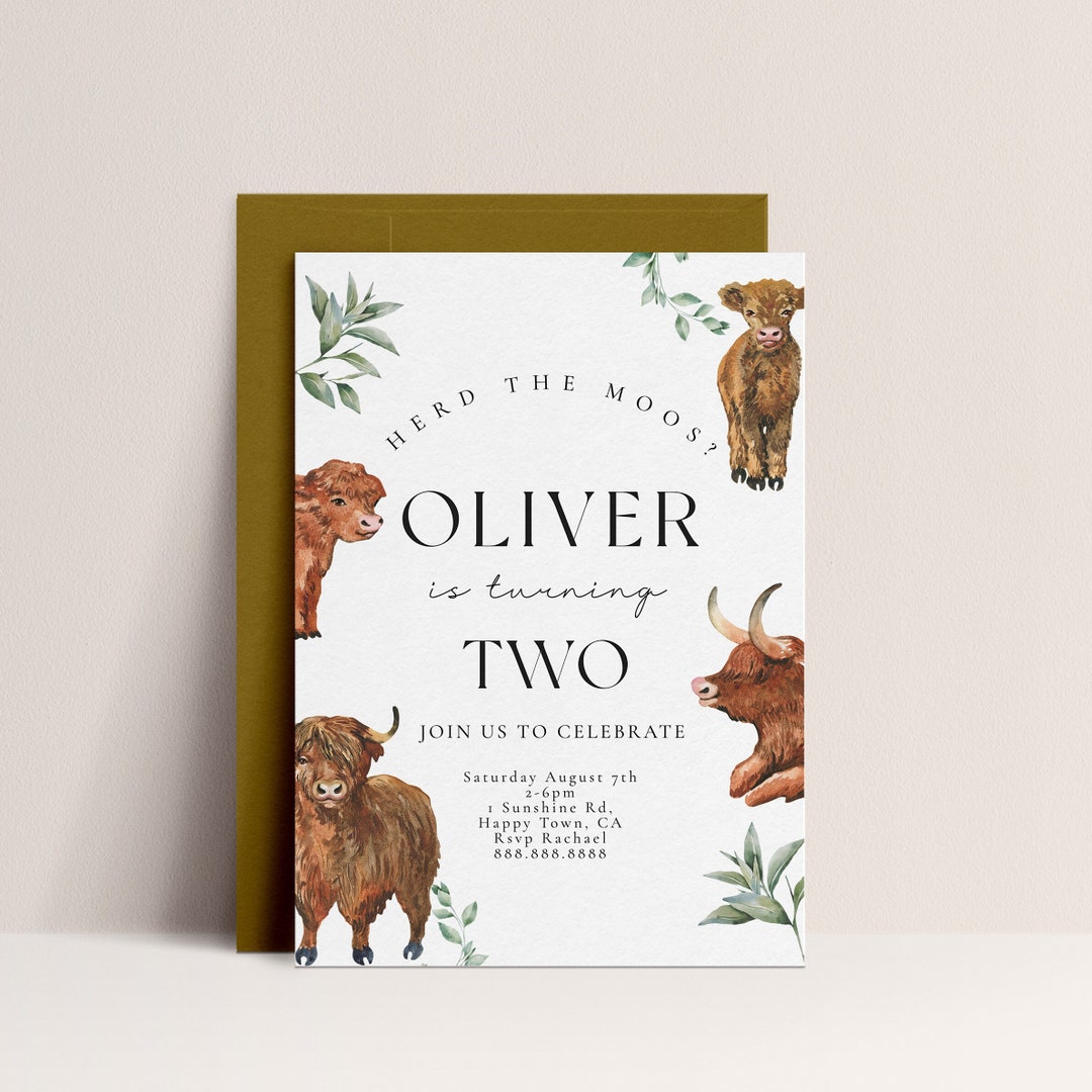 Highland Cow Birthday Invitation - Highland Cow Birthday Party ...