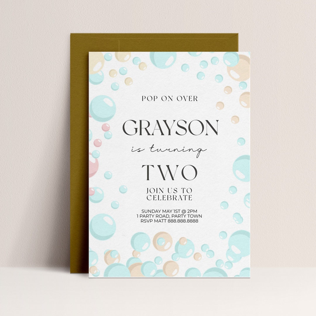 Bubble Birthday Invitation - Bubbles Invitation, Bubble Theme Birthday ...