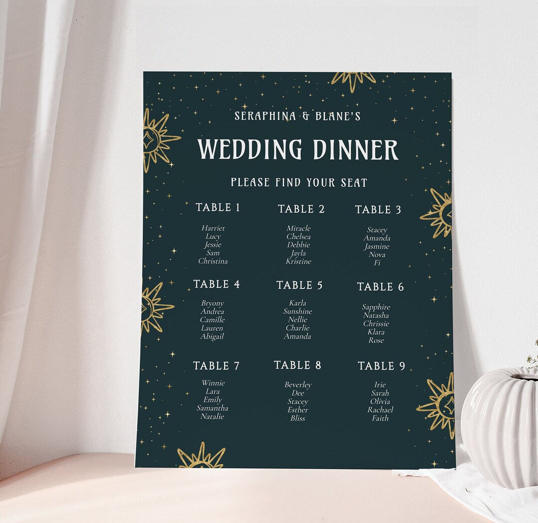 Tarot Card Seating Chart - Tarot Card Wedding, Star Wedding Decor, Moon ...