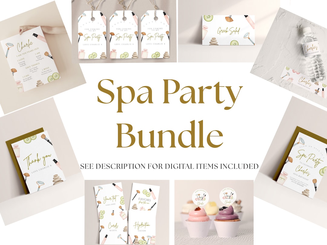 Spa Party Decorations Bundle - Spa Birthday Party Invite, Spa Party ...
