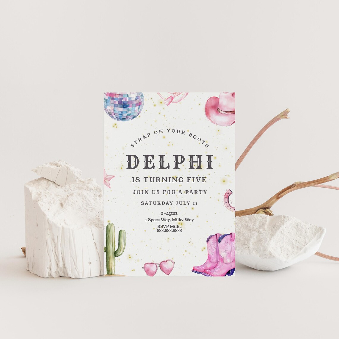 Space Cowgirl Birthday Invitation Template | Editable Western Space ...