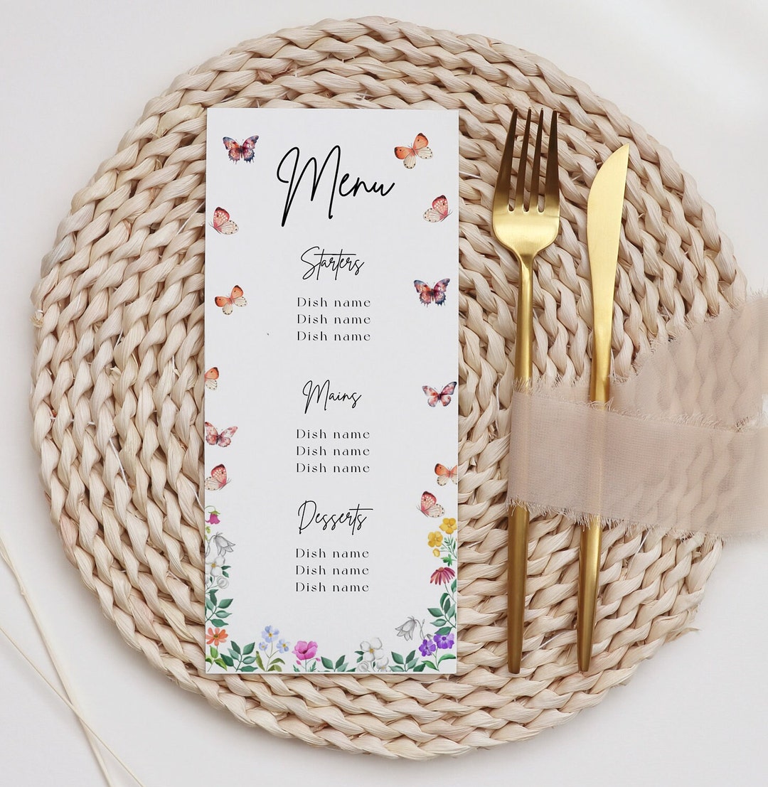 Lifetime of Butterflies Bridal Shower Menu Template - Butterfly Menu ...