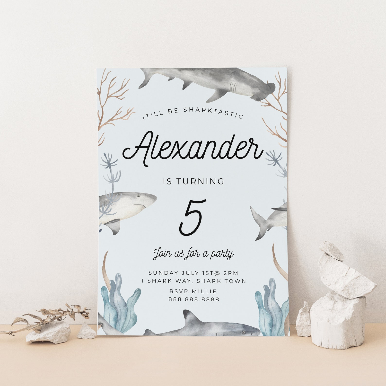 Editable Shark Invitation Shark Birthday Invitation Shark | Etsy