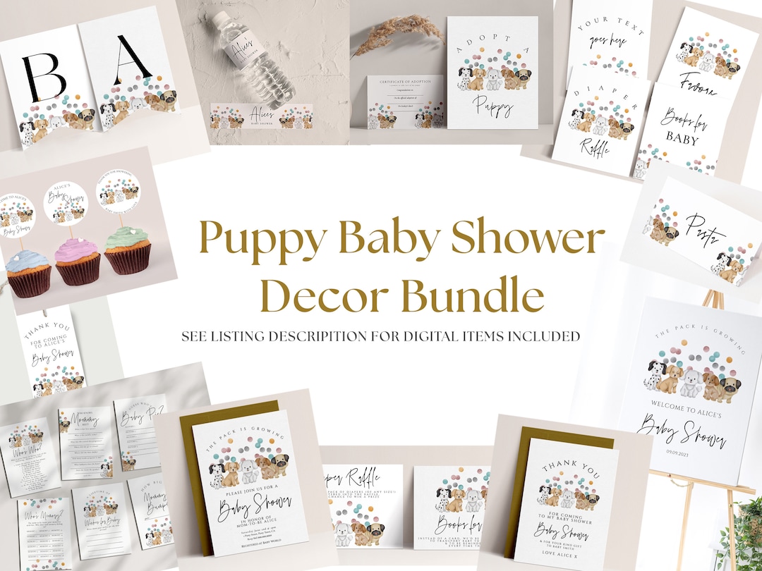 Puppy Baby Shower Decorations Bundle - Dog Theme Baby Shower, Puppy ...