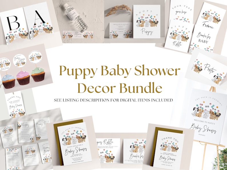 Puppy Baby Shower Decorations Bundle - Dog Theme Baby Shower, Puppy ...