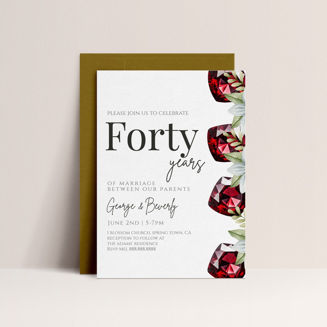 40th Wedding Anniversary Invitation Template - Anniversary Party Invite ...