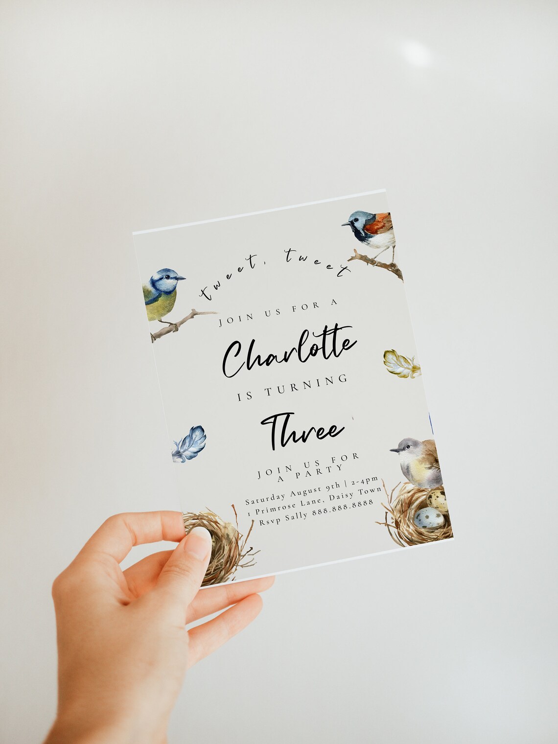 Bird Birthday Invitation - Bird Invitation, Whimsical Birthday ...