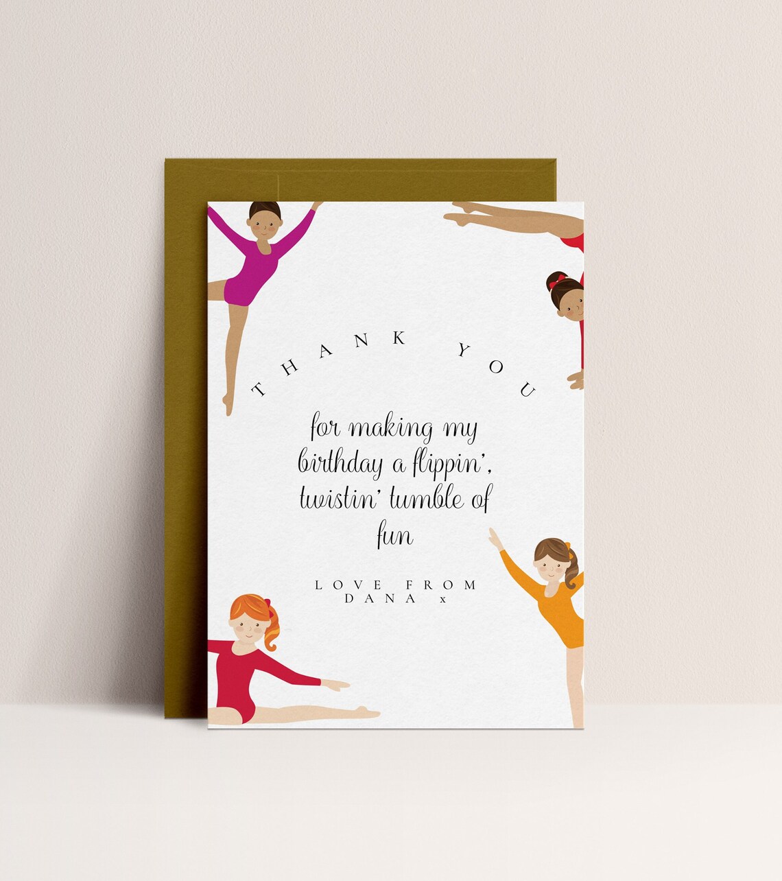 Gymnastics Birthday Thank You Card gymnastics Party Gymnast - Etsy