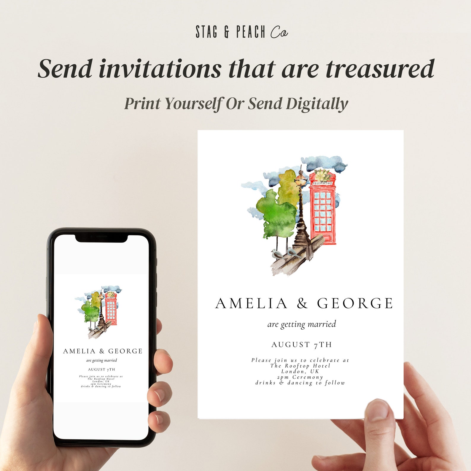 London Wedding Invitation - London Theme Wedding Invitation Template ...