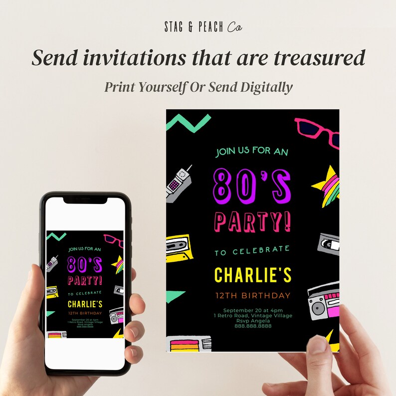 80's Birthday Invitation 80s Theme Party Invitation Back - Etsy