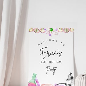 Science Birthday Decoration Girls-science Party Welcome Sign, Editable ...